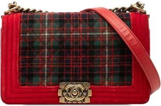 Chanel Pre-owned Sac Boy en Velours et Tweed - Femme - Pre-owned - Rouge - Taille: ONE Size