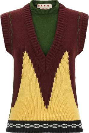 Marni Femme, Pulls, Rouge, Taille: 34 FR Gilet superpos&eacute; trompe-loeil