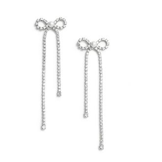 Self Portrait Femme, Accessoires, Gris, Taille: ONE Size Crystal Droplet Bow Earrings