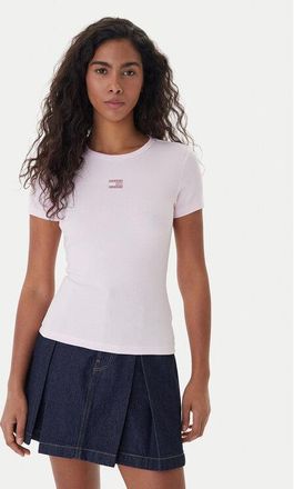 Tommy Jeans T-Shirt Badge DW0DW17881 Rosa Slim Fit