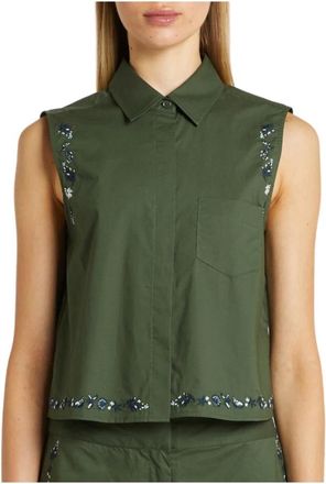 Marella Femme, Blouses et Chemises, Vert, Taille: 38 FR Haut Vert Style Savoia Chemise
