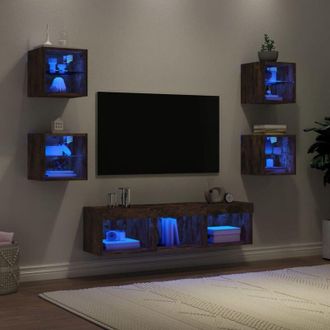 vidaXL Vidaxl - 7-tlg. Wohnwand mit LED-Beleuchtung R&auml;uchereiche Holzwerkstoff