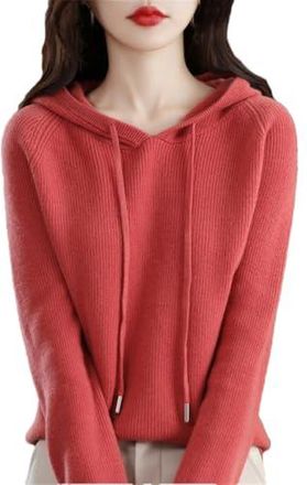 Generic Sweat &agrave; capuche en cachemire dhiver pour femme avec capuche l&acirc;che Tricot&eacute; &agrave; manches longues &eacute;pais, P&acirc;te de haricots rouge., XL