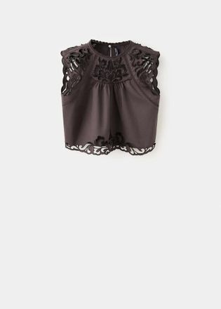 Mango Top ajour&eacute; coton marron - Femme - S - MANGO