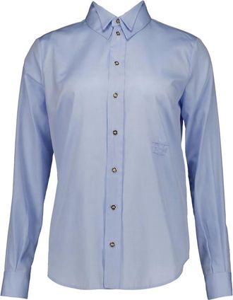Elisabetta Franchi Femme, Blouses et Chemises, Bleu, Taille: 38 FR Cotton Blouse with Double Collar
