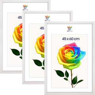 MG Design 3er Set Bilderrahmen 45 x 60 cm - Posterrahmen mit Wei&szlig; Echtholzrahmen und bruchsicherem Acrylglas, Hoch & Quer mit stabiler Wandaufh&auml;ngung