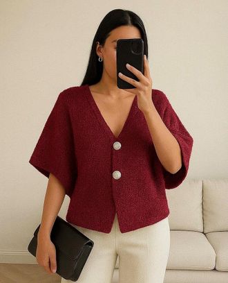 Worldclassca Strickjacke WORLDCLASSCA Strickjacke kurzarm Cardigan Strickpulllover mit Knopf Neue Kollektion - Stilvolle und gem&uuml;tliche Strickmode f&uuml;r Damen