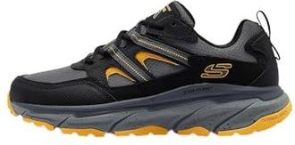 Skechers Homme DLux Journey Chaussure de randonnée, Black Leather/Textile/Yellow Trim, 44 EU