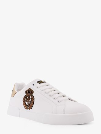 Dolce & Gabbana Mens Leather Sneakers With Patch Logo White Trainers