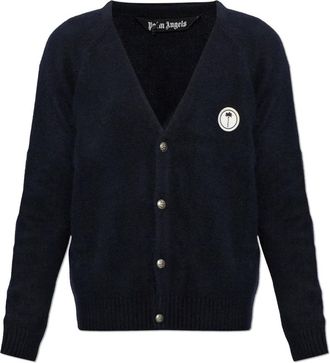 Palm Angels Woll Cardigan mit aufgen&auml;htem Logo - - Knitwear - Herren - Blau - 2XL