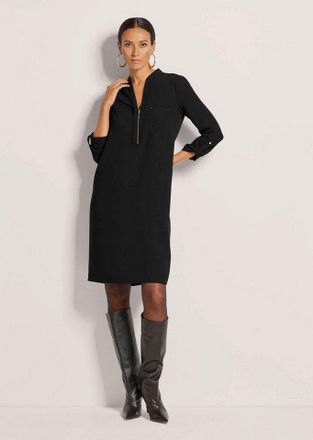 Madeleine Maxikleid Shirtkleid mit Rundhals mit V-Schlitz Blusenkleid mit integrierten Taschen und krempelbaren langen &Auml;rmeln