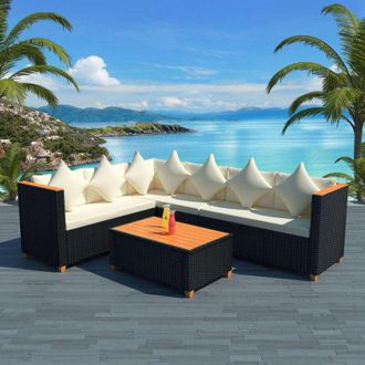 vidaXL Vidaxl - Salon de jardin 4 pcs avec coussins R&eacute;sine tress&eacute;e Noir