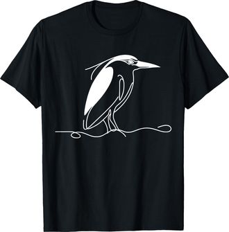 Jimbeels Line Art Vogel- & Ornithologist Schwarzkr&ouml;nter Nachtreiher T-Shirt