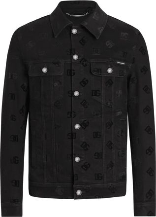 Dolce & Gabbana veste en jean &agrave; logo jacquard - Noir