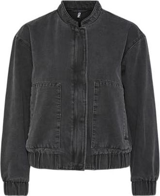 Pieces Pcpenelope Denim Bomber Blouson, Mélange de Gris Moyen, XL Femmes