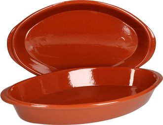 MamboCat 2er Set Ton-Auflaufformen Boris oval 1,5 Ltr 39x23x5,5cm I Größe L I Schüsseln glasiert I Cazuela mit Griff I Tapas Servierschalen Keramik backofengee