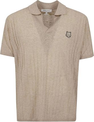 Maison Kitsun&eacute; Homme, Tops, Beige, Taille: S Linen Cotton Short Sleeve Polo