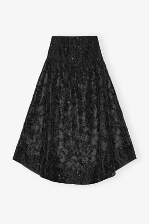 Ganni Jupe en organza ornementé noire - Taille 38 Noir