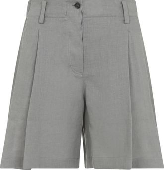 Brunello Cucinelli Femme, Shorts, Vert, Taille: 40 FR Short en lin avec cordon de serrage et plis