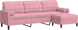 vidaXL 3-Sitzer-Sofa mit Hocker Rosa 210 cm Samt Vidaxl
