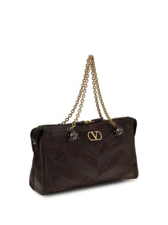 Valentino Garavani Womens Medium Panthea Shoulder Bag Ebony Brown-Oak Brown Calf Leather Bos Taurus Brown/oak