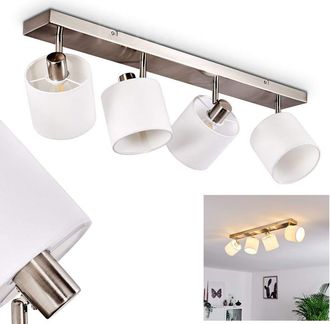 HOFSTEIN Deckenleuchte Alsen, Deckenlampe aus Metall/Stoff in Nickel-matt/Wei&szlig;, 4-flammig, mit verstellbaren Strahlern, 4 x E14, Spot mit Stoff-Schirmen im Ret