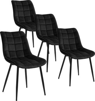 Woltu Esszimmerstühle 4er Set Küchenstuhl Polsterstuhl Wohnzimmerstuhl Sessel mit Rückenlehne, Sitzfläche aus Samt, Metallbeine, Schwarz BH142sz-4