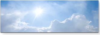 Paul Sinus Art Leinwandbilder | Bilder Leinwand 150x50cm blauer Himmel mit Wolken und Sonne
