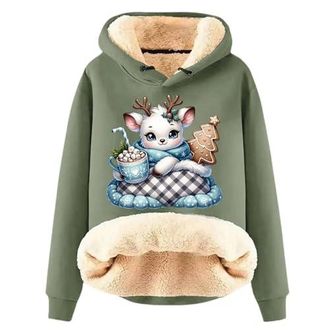 Generic 2026 Printemps Mode No&euml;l Mignon Cerf Imprim&eacute; Femmes Automne et Hiver Velours &Eacute;pais Chaud Cardigan Sweat &agrave; Capuche, vert clair, 4XL