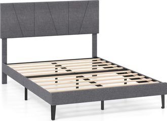 Giantex Polsterbett 140 x 200cm, Bettgestell mit Lattenrosten, Bettrahmen mit 3-stufig h&ouml;henverstellbares Kopfteil, Doppelbett G&auml;stebett bis zu 360 kg belastb