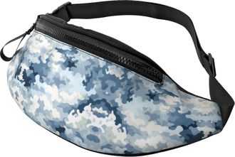 Generic Verstellbarer Schultertaschen Blau-Wei&szlig;es Tarnmuster H&uuml;fttasche Schultertaschen Taillentasche F&uuml;r Damen Fahrrad Wandern 14X35Cm