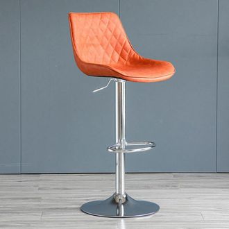 Generic Barhocker aus Leder, silberfarbenes Gestell, h&ouml;henverstellbarer Drehhocker, Barhocker mit hoher R&uuml;ckenlehne/60-80 cm