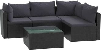 vidaXL 5-tlg. Garten-Lounge-Set mit Auflagen Poly Rattan Schwarz vidaXL