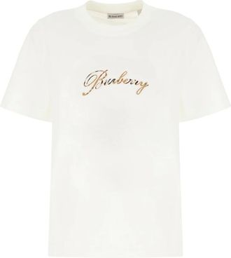 Burberry Femme, Tops, Blanc, Taille: 42 FR Logo Cotton T-shirt