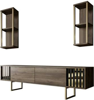 Dmora Fernsehschrank Dliveran, Ständer für Wohnzimmerfernseher, Niedriges Wohnzimmer-Sideboard, TV-Ständerbasis, 180x30h48 cm, Walnuss und Schwarz - Dmora