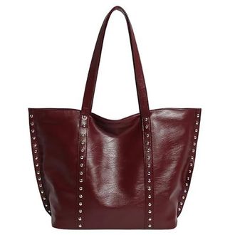 Generic Sac &agrave; bandouli&egrave;re tendance en cuir PU clout&eacute; pour femme et fille pour l&eacute;cole, le travail, un usage quotidien, Rouge, 13.39*12.99*6.3inch
