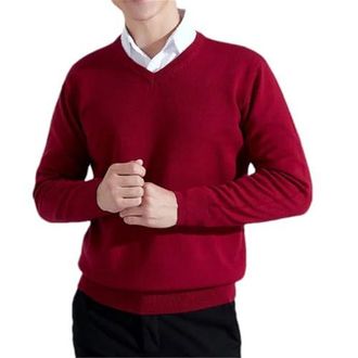 Generic Pull tricot&eacute; classique en cachemire pour homme - Col en V - Doux et chaud - Pour affaires et loisirs, Rouge vin V, L