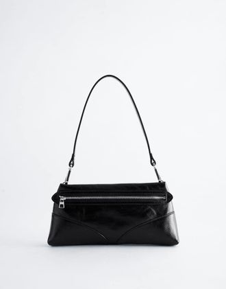 & Other Stories Mini-Schultertasche aus Leder mit Crackle-Optik in Schwarz