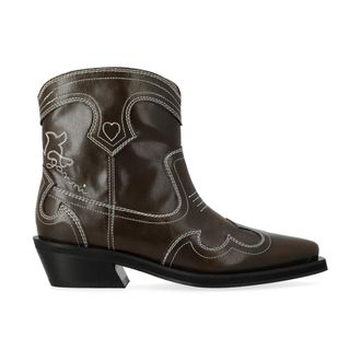 Ganni Femme, Chaussures, Brun, Taille: 40 EU Bottes Western Brod&eacute; Tige Basse