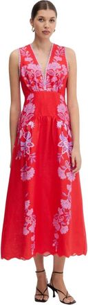 Farm Rio Farm Rio - Robe mi-longue sans manches Jardin de porcelaine &agrave; fleurs - Femme - Robes - Rouge - Taille: 36 FR