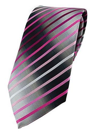 TigerTie Binder Tie Cravate design à rayures, rose, blanc, gris argenté, noir, Größe: ca. Länge 150 cm, Breite 8 cm