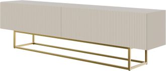 Selsey TV Schrank Board Sideboard Fernsehtisch Fernsehschrank 175 cm Goldene Beine Gefr&auml;ste Front Graubeige Veldio