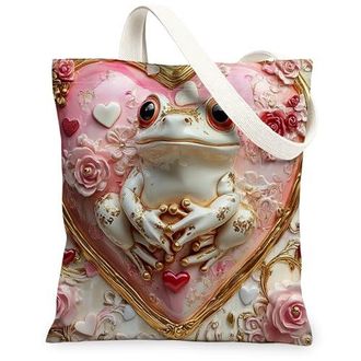Generic Sac fourre-tout en toile motif grenouilles mignonnes pour faire du shopping, 33 x 38,1 cm, sac &agrave; bandouli&egrave;re r&eacute;utilisable pour femme, peinture animale