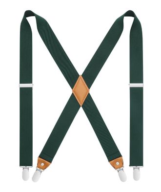 Hisdern Herren 3,5 cm breiter Hosenträger in X-Form mit sehr Starken 4 Metall Clip für Männer und Damen elastisch und verstellbar Dunkelgrün