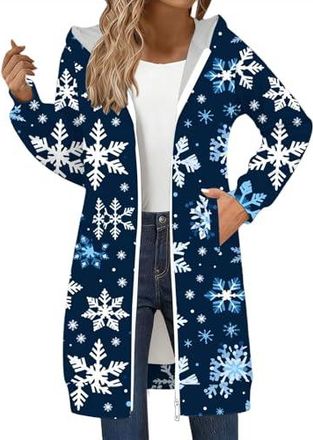 Generic Sweat à capuche de Noël long pour femme avec fermeture éclair double fermeture éclair en polaire pour lautomne et lhiver Vêtements tendance pour entra