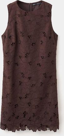 Mango Robe brod&eacute;e &agrave; broderies ajour&eacute;es florales marron - Femme - XXS - MANGO