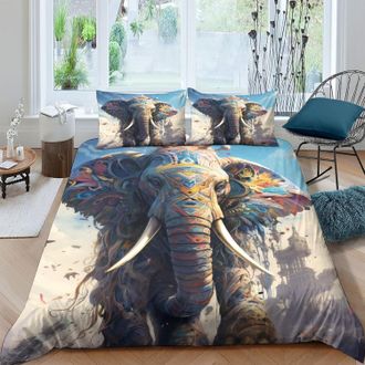 Generic Mädchen Junge Kinder 3D Gedruckter Tierelefant Bettbezug Set Bettwäschegarnitur Bettwäsche Weich Microfaser Und 2 Kissenbezüge Reissverschluss 3 Teili