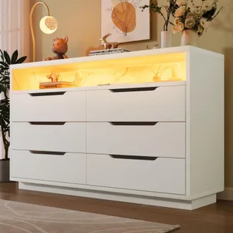 STILVORA Buffet et Enfilade avec 6 Tiroirs et LED, Niche Ouverte Effet Marbre, Style Moderne, en Panneau de Particules, 120&times;40&times;85 cm, Blanc
