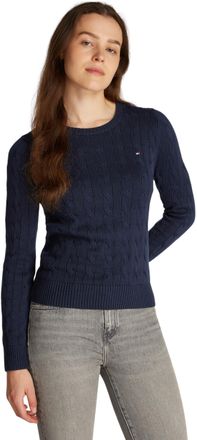 Tommy Hilfiger Damen Pullover Co Cable Rundhalsausschnitt, Blau (Dark Night Navy), XXL