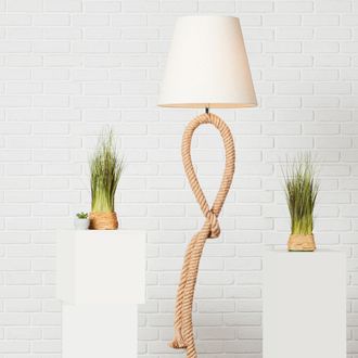 Lightbox Stehlampe mit Fu&szlig;schalter | Standleuchte im Natural Stil | 175 cm H&ouml;he | &Oslash; 40 cm | E27 Fassung | aus Seil/Textil/Metall in Naturfarben/Wei&szlig; | ideal f&uuml;